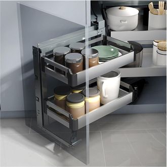 Generic Eckregal Mit 2 Ebenen Und 4 K&ouml;rben, Ausziehbarer Edelstahlkorb, Soft-Close-Funktion, Wahlweise Links Oder Rechts Zu &Ouml;ffnen(Open to The Left)