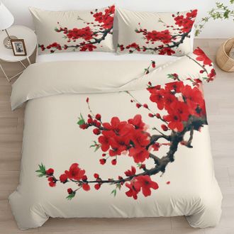 Generic Bettw&auml;sche 240 x 220 cm 3 teilig Bettbezug, Chinesische Tuschemalerei Von Pflaumenbl&uuml;ten Microfase Bettw&auml;sche-Sets mit 2 Kissenbez&uuml;ge 80x80 cm, Bettwa