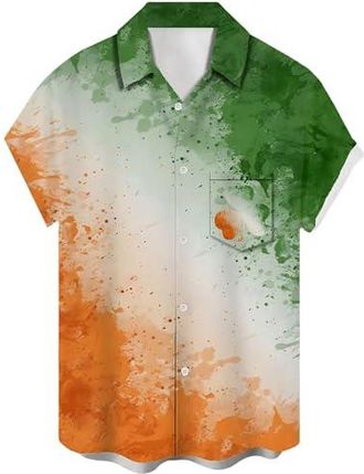 Generic DENGJIAMY Chemise hawa&iuml;enne de la Saint-Patrick pour homme - Couleurs contrast&eacute;es - Tr&egrave;fle &agrave; boutons - T-shirt &agrave; manches courtes - Haut de plage d&eacute;con