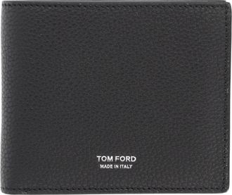 Tom Ford Homme, Accessoires, Noir, Taille: ONE Size Portefeuille Bifold Classique Ligne T en Cuir Grain Souple