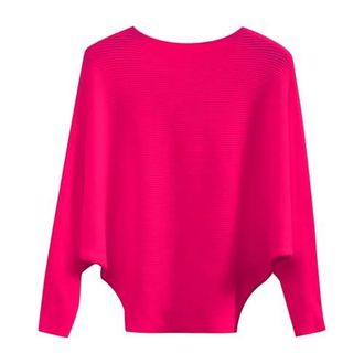 Generic Pull pour femme - Col rond - Coupe ajust&eacute;e - Uni - Ray&eacute; - Couleur unie - Confortable - Manches longues - Pull chaud en tricot fin pour lautomne, rose 