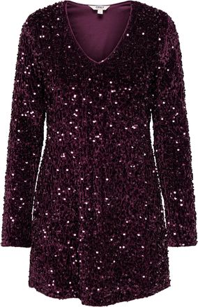 Only Damen Onlanika Ls Sequins V-Neck Dress WVN, Winetasting, XS
