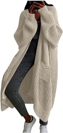 Generic Cardigan Femme en Grosses, Taille Oversize Ouvert avec Manches Ballon et Poches, Veste Longue D&eacute;contract&eacute;e Automne(Khaki,XL)