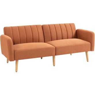 HOMCOM Canap&eacute; Convertible 2 Places - HOMCOM - Design scandinave - Dossier inclinable 3 Positions - Pieds Bois Tissu Aspect Lin - marron