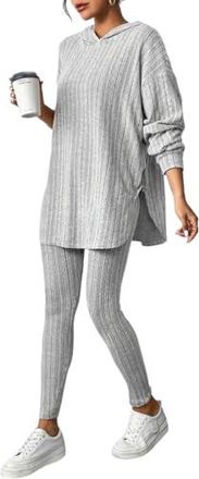 ORANDESIGNE Surv&ecirc;tements Femme Tricot Ensembles Tenues Sweat &agrave; Capuche + Legging Ensemble de Sport 2 Pi&egrave;ces Ensemble de Pyjama Loungewear Doux V&ecirc;tement de Nuit Au