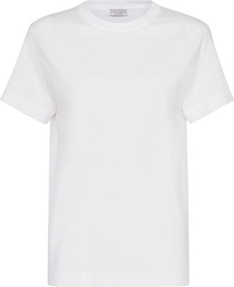 Brunello Cucinelli Monili-Besatz Baumwoll-T-Shirt - - Tops - Damen - Wei&szlig; - S
