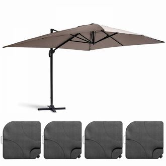 Oviala Parasol d&eacute;port&eacute; 3x4m et 4 dalles &agrave; remplir aluminium taupe