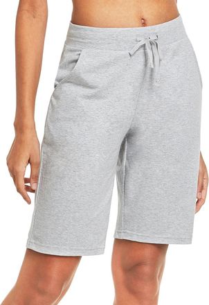 Baleaf Damen Bermuda Shorts Baumwolle Sporthose Kurz Knielang Sweathose Sommerhose mit Taschen 10 Activewear Hosen Loose Casual Freizeit Hell Grau XXL