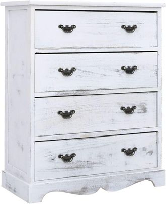vidaXL Vidaxl - Commode blanche 60x30x75 cm - 4 tiroirs en bois de paulownia et peuplier - Meuble de rangement moderne pour int&eacute;rieur