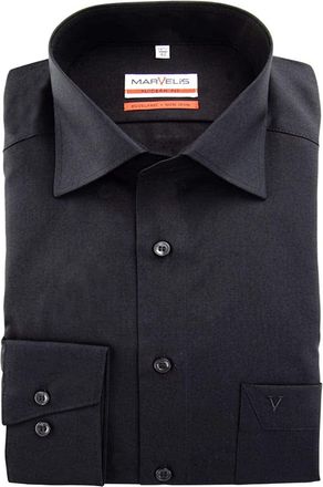 Marvelis Herren Businesshemd Langarm Modern-Fit,Einfarbig,New Kent,schwarz 68,47