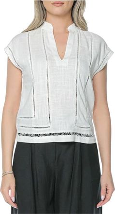 Karl Lagerfeld Femme, Blouses et Chemises, Blanc, Taille: 38 FR Top MC Lino Blanco Det Logo Cuello Mao