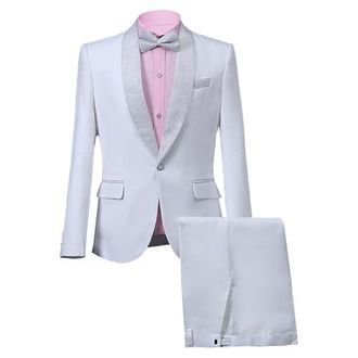 Generic Ensemble de smoking 3 pi&egrave;ces pour homme avec noeud papillon et ch&acirc;le &agrave; un bouton pour mariage, bal de fin dann&eacute;e, d&icirc;ner, blanc, XS