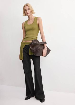 Mango Top maille coton lin vert - Femme - XXS - MANGO