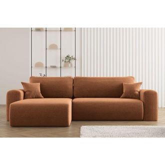 KAISER Ecksofa mit Schlaffunktion und Stauraum f&uuml;r Bettzeug, L-f&ouml;rmiges Sofa, Capri Stoff Poso Ziegel Links