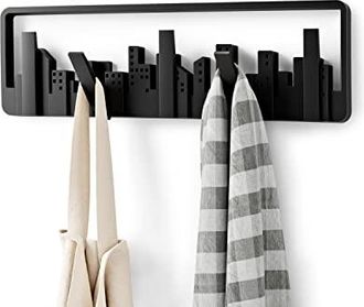 Umbra Skyline Kunststoff Garderobenhaken - Moderne und Platzsparende Garderobenleiste mit 5 Beweglichen Haken für Jacken, Mäntel, Schals, Handtaschen und Me