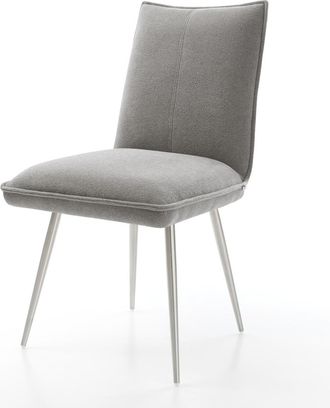 DELIFE Esszimmerstuhl Lelio-Flex Strukturstoff Soft Grau 4-Fuß konisch Edelstahl Taschenfederkern, Esszimmerstühle
