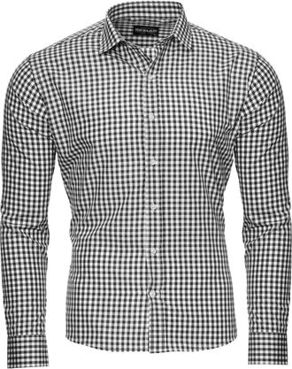 Reslad Kariertes Hemd M&auml;nner Herren Karohemd Schwarze Hemden B&uuml;gelfreies Freizeithemd Slim Fit Ober Hemd RS-7007 Schwarz S