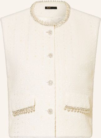 Maje Blazerweste Aus Tweed Mit Schmucksteinen weiss