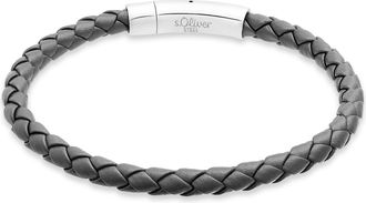s.Oliver Herren Bracelet - Armband aus Echtleder - IP Grau - 22 cm - wasserfest & hautfreundlich