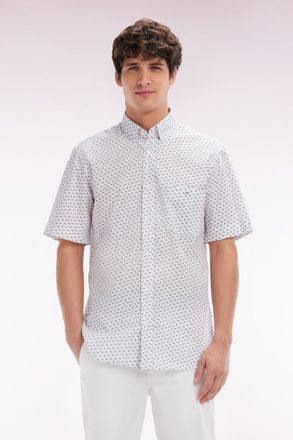Eden Park Chemise &Agrave; Manches Courtes En Popeline De Coton &Eacute;crue Micromotif Noeud Papillon Coupe Droite