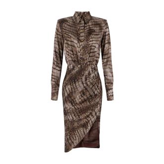 Elisabetta Franchi Femme, Robes, Brun, Taille: 42 FR Robe Midi &agrave; Motifs avec Col