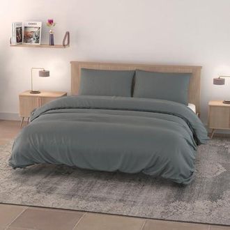 Italian Bed Linen Bettbezug Eva in Water Washed Optik, Dunkelgrau, Doppelbett