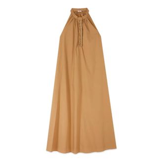 Oltre Langes Popelinekleid mit Schmuckdetail - - Dresses - Damen - Beige - XL