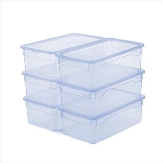 Rotho CLEAR Box 6er-Set Aufbewahrungsbox 5 l mit Deckel, platzsparend stapelbar 40x33,5x17 cm, transparent blau