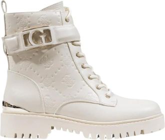 Guess Femme, Chaussures, Blanc, Taille: 39 EU Bottes Blanches à Fermeture Éclair Bout Rond