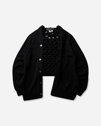 Comme Des Gar&ccedil;ons Men s Layered Crochet Wool Cardigan Black