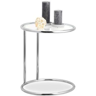Relaxdays Relaxdays - Table dappoint verre, cadre chromé, Table de chevet ronde, Table de café, bistrot, h x d 53 x 45 cm, argenté