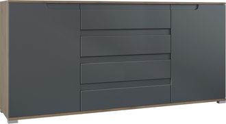 Vladon Sideboard Sylt V2, Kommode mit 2 Türen und 4 Schubladen, Korpus - Eiche Evoke/Front - Anthrazit matt/Absetzung - Anthrazit matt (166,5 x 75,5 x 35 cm)