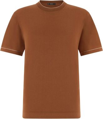 Boggi Milano Homme, Tops, Orange, Taille: 2XL T-shirt en maille de cr&ecirc;pe de coton