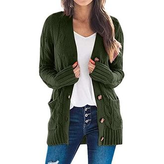 Generic Pull en cachemire pour femme, cardigan ouvert sur le devant boutonn&eacute; avec poches, haut en tricot confortable &agrave; manches longues pour lautomne et lhiver