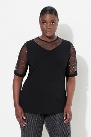 Ulla Popken T-Shirt T-Shirt Classic Fit Mesh mit Pailletten