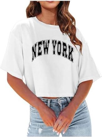 Generic Haut court mignon pour femme &agrave; col rond d&eacute;contract&eacute; coupe ample sport court t-shirt d&eacute;t&eacute; &agrave; manches courtes demi-chemises de sortie T-shirt tendance T-