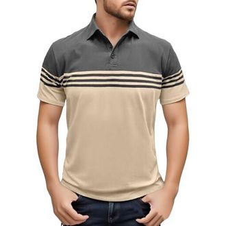 Generic Polo Homme Printemps et &Eacute;t&eacute; Mode D&eacute;contract&eacute;e Manches Courtes Chemise Ray&eacute;e Revers T-shirt Couleur Assortie Haut, gris, XXL