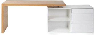 Miliboo Bureau modulable design blanc brillant et bois clair fr&ecirc;ne L160-235 cm NEW MAX