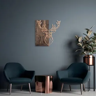 Wallity Elegant Decorative Wooden Wall Accessory, 56 x 58 cm, Walnut & Copper | 50% Wood (3 cm) & 50% Metal (1.5 mm) | Wall-Mountable, Unique Design