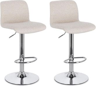 BIZZOTTO Lot de 2 chaises de bar en tissu texturé beige et chromé - RAFISIO