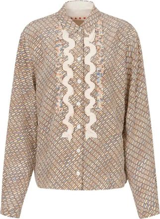 Marni Femme, Blouses et Chemises, Gris, Taille: 36 FR Ruffled Printed Shirt
