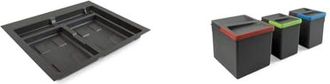 Emuca Poubelles de recyclage + base de tiroir de recyclage, 3 x H216mm (2x6L + 1x12L), 1 base avec bords à découper pour module de 60cm (536x482mm), Plastiq
