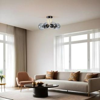 Opviq Elegant Metal Chandelier, Black & Fume, 40 cm Diameter, 30 cm Height | E27 Socket, Max 40W | Stylish Lighting for Modern Homes & Offices