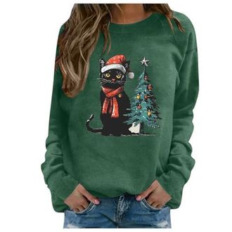 Generic Pull Moche Noel Femme des Pulls de Noël Sweatshirt Pull Automne Hiver pour Femme Imprimé Chat de Noël (sans Capuche)