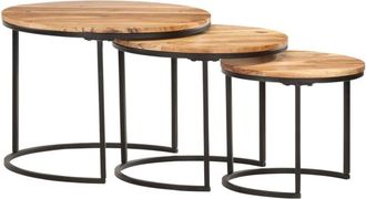vidaXL Vidaxl - Ensemble de 3 tables gigognes en bois dacacia massif - Finition &agrave; lhuile - Dimensions 60x60x45cm, 50x50x40cm, 40x40x34cm - Assemblage