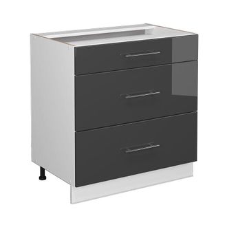 Vicco K&uuml;chenunterschrank Fame-Line, Anthrazit Hochglanz, 80 cm mit 3 Schubladen, ohne Arbeitsplatte Vicco