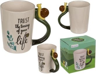 Out of the Blue Becher, Schnecke -Trust the timing of your life, 11 x 8,5 cm, 300 ml, aus Steingut,im Geschenkkarton, Blau