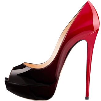 elashe High Heels Damenchuhe Große Größe Rutsch Peeptoe Plateau Pumps Party Hochzeit Schwarz-Rot EU41