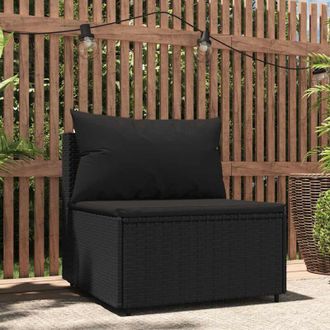 vidaXL Garten-Mittelsofa mit Kissen Schwarz Poly Rattan Vidaxl