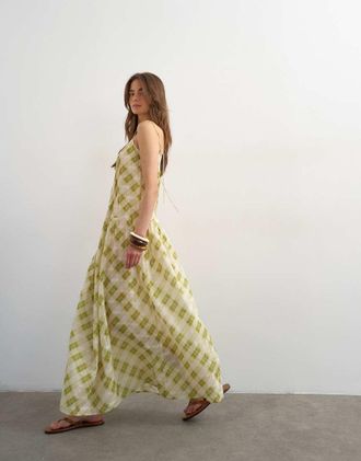 Topshop Robe d&eacute;t&eacute; longue &agrave; enfiler &agrave; carreaux-Vert